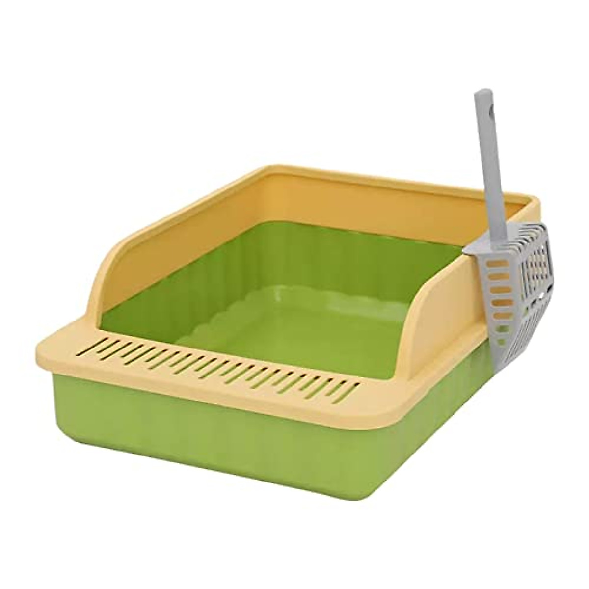 MagiDeal Pet Litter Tray Potty Toilet High Sided Cat Litter Box for Small and Medium Cats, Green Yellow