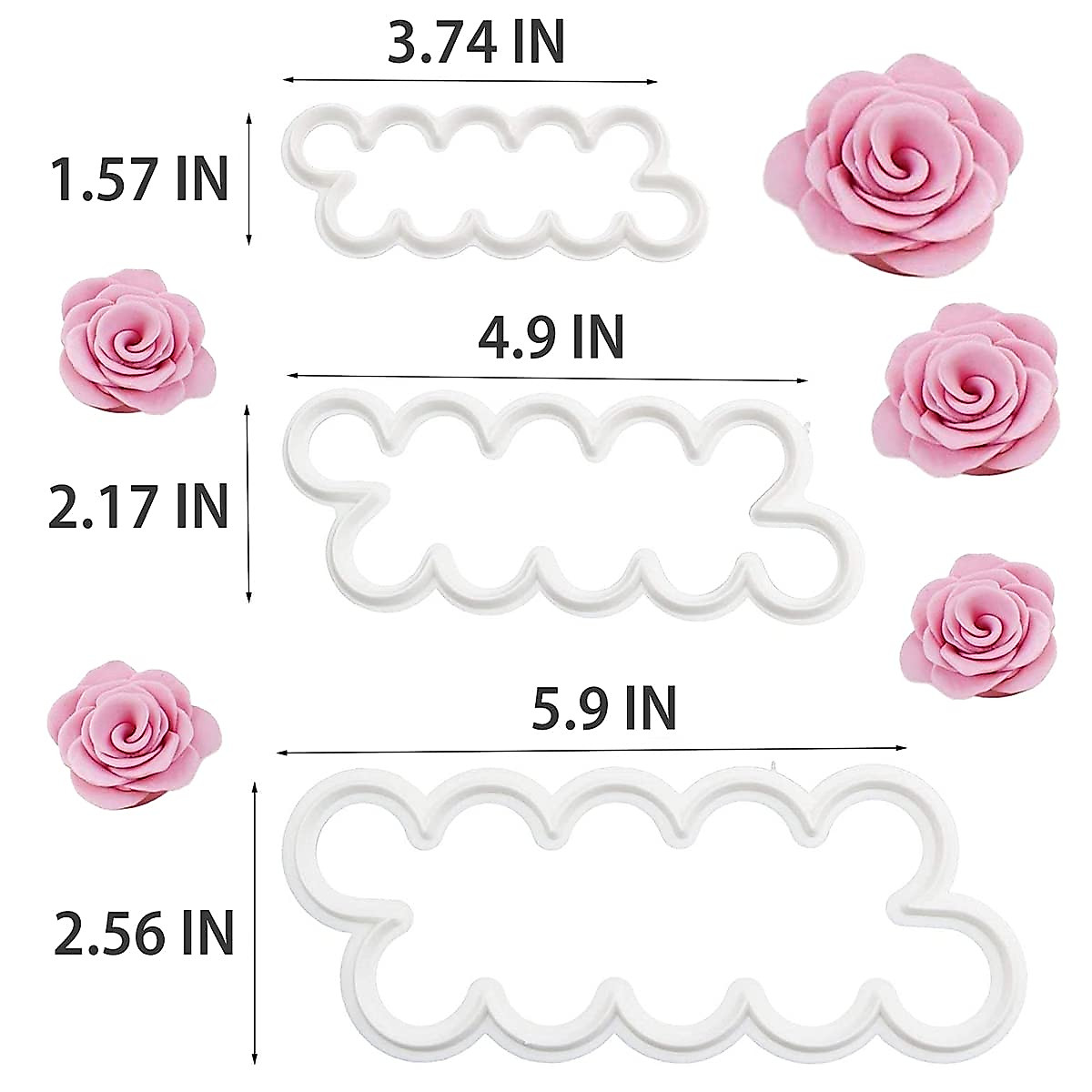 Gum Paste Rose Cutter Cake Decorating - 3Pcs Flower Petal Mold Rose Cookie Cutter Fondant Cutters Flower Cookie Cutters Edible Rose Flower Fondant Tools - Gum Paste Flowers Cake Cutter Plastic Flower