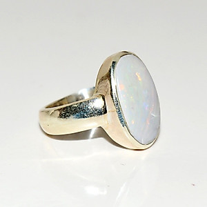 Jewelryonclick 6 Carat Natural Opal Sterling Silver Simple Ring for Women Size 5,6,7,8,9,10,11,12,13