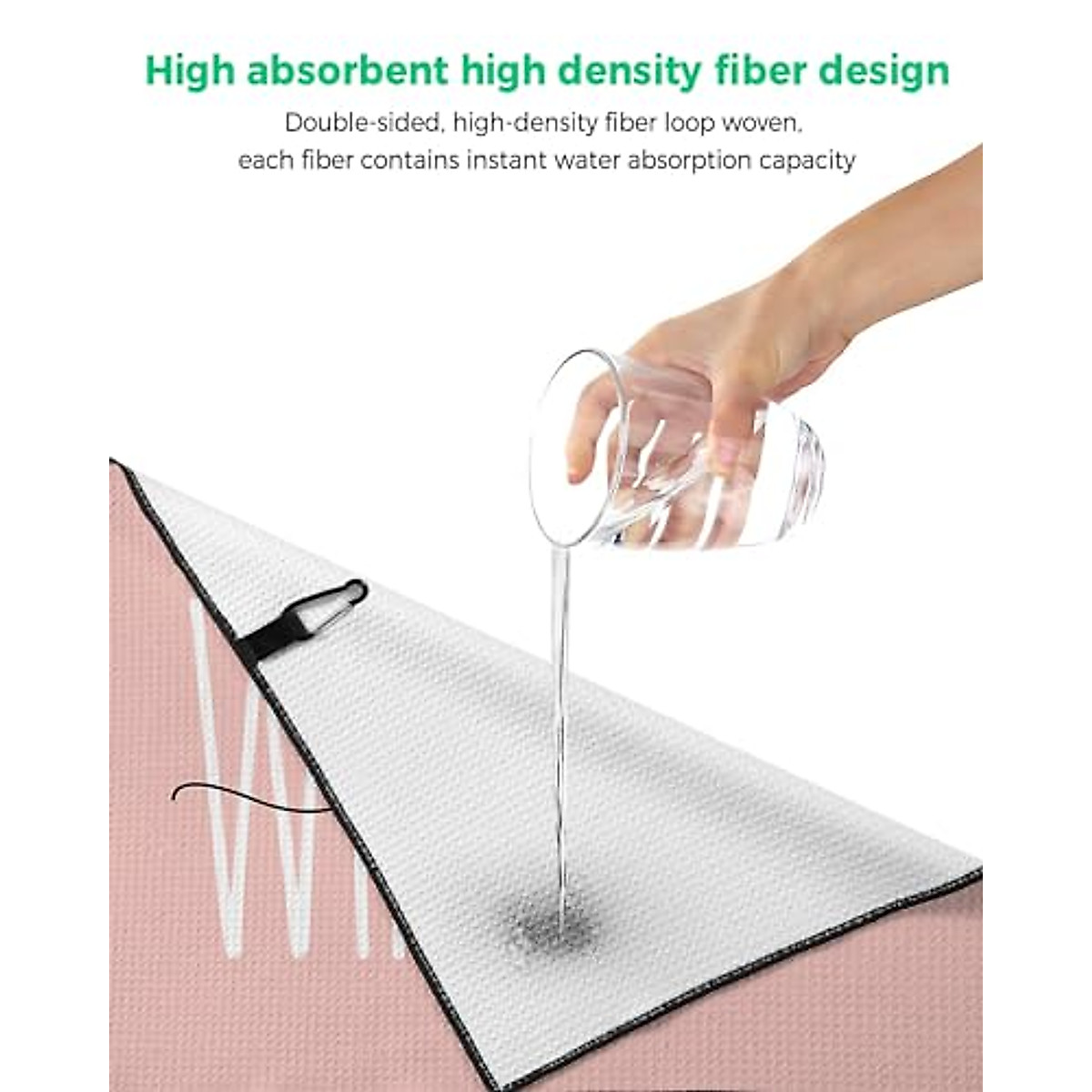 Golf Towel Christmas Winter Word Pink,Waffle Pattern Microfiber Club Cleaner Golf Towels with Carabiner Clip for Women Men Dad,Black White Word Minimalism Art Golf Towel for Golf Bags,24x16in