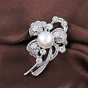 Ezing 12pcs Lot Imitaion Peal Crystal Brooch for Wedding Bouquet (C)