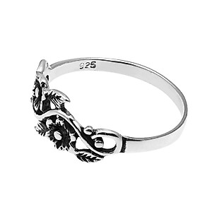 AeraVida Blooming Wild Floral Vine .925 Sterling Silver Band Ring | Statement Fashion, Promise ring, Couple Unisex Ring | Jewelry Gift for All Occasions | Size 9