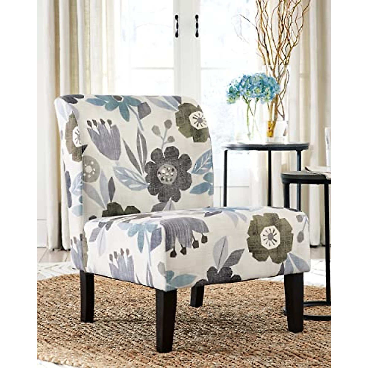 Signature Design by Ashley Triptis Floral Armless Accent Chair, White, Blue & Gray