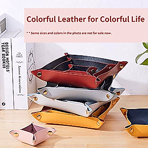 VOMANA Leather Valet Tray for Men Women, Small Leather Catchall Tray Desk Organizer, Key Tray for Entryway Table, Collapsible Travel Snap Tray, EDC Dump Tray (Orange+ Almond)