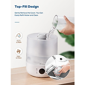 Aiheal Humidifiers for Bedroom Large Room, 4.5L Top Fill Cool Mist Ultrasonic Humidifier for Plants and Baby, Lasts 37 Hours, Timer, Auto Shut Off, Super Quiet, Sleep Mode, White