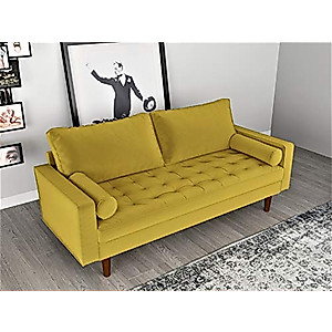 US Pride Furniture NS5459-S Caladeron Mid-Century Modern Sofa in Soft Velvet, Goldenrod