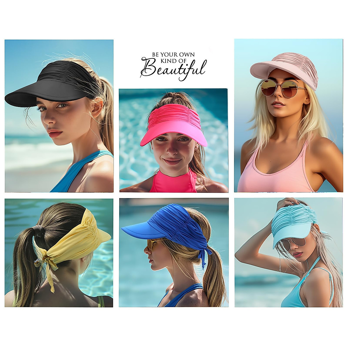 Koreshion Women's Sun Visor Hat Wide Brim Summer UPF 50+ UV Protection Visor Hat Adjustable Beach Golf Sport Visor Cap Black