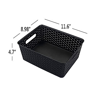 Pekky Black Plastic Storage Basket, Kitchen Organizer, 11.6" x9.1" x4.7", Set of 4