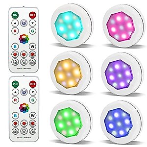MFOX Under Cabinet Led Lighting, Closet Lights|Puck Lights with Remote, RGB Color Changing Dimmable Lighting