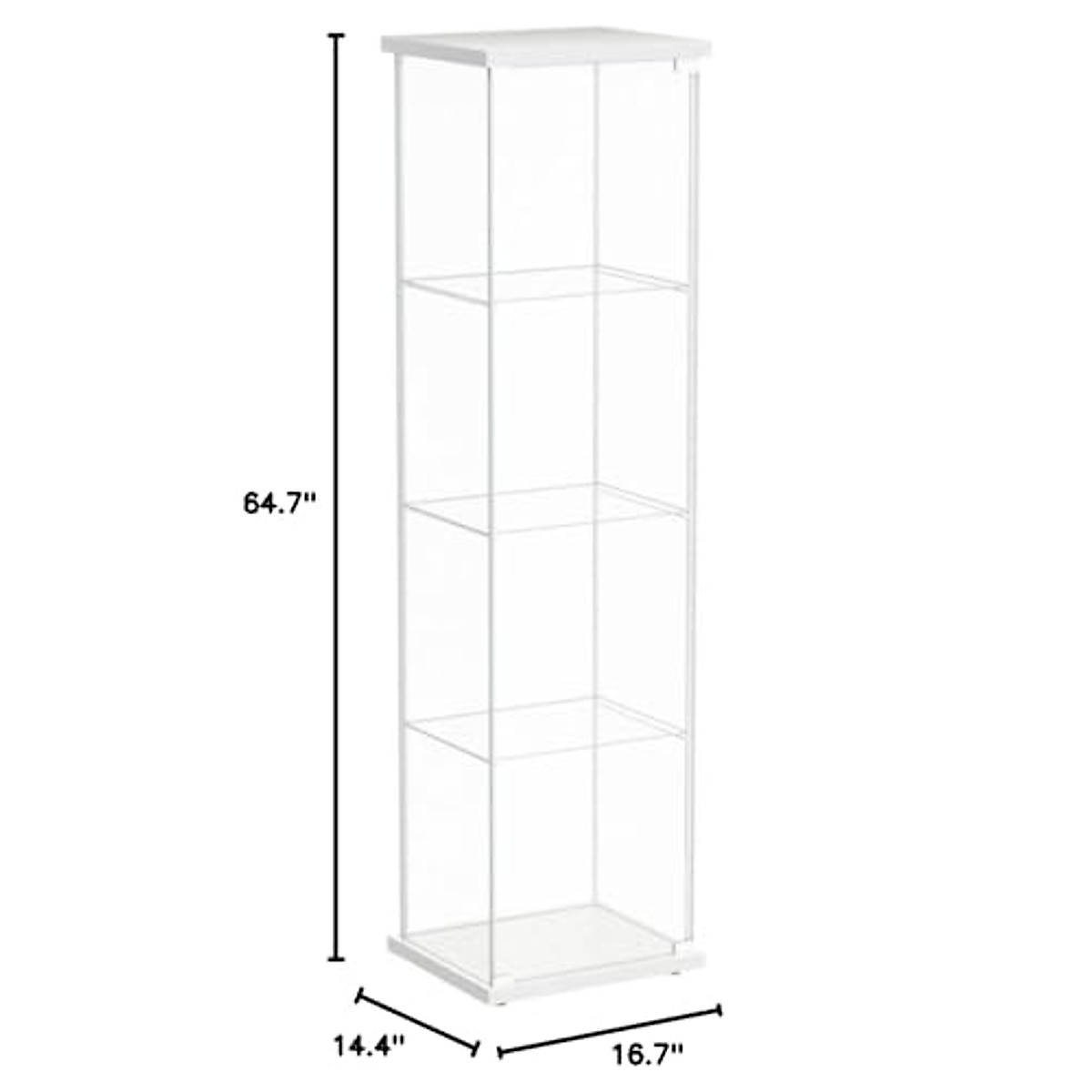 JT Glass Display Cabinet 4 Shelves with Door, Easy to Install, Solid Tempered Glass, Floor Standing Curio Bookshelf for Living Room Bedroom Office (White)