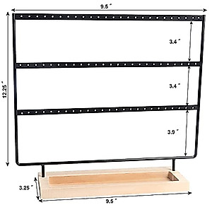 sovia Earring Organizer 3-Tier 75 Holes Jewelry Organizer Display Stand,Metal Earring Holder with Wood Basic stand,Necklace holder Storage Tray for Ring,Earrings,Ear Stud,Bracelets(Black)