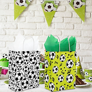 Whaline 24Pcs Soccer Paper Gift Bags with Handles Sports Party Favor Bags Soccer Ball Print Candy Goodie Treat Bags for Game Day Sports Events Birthday Party Supplies