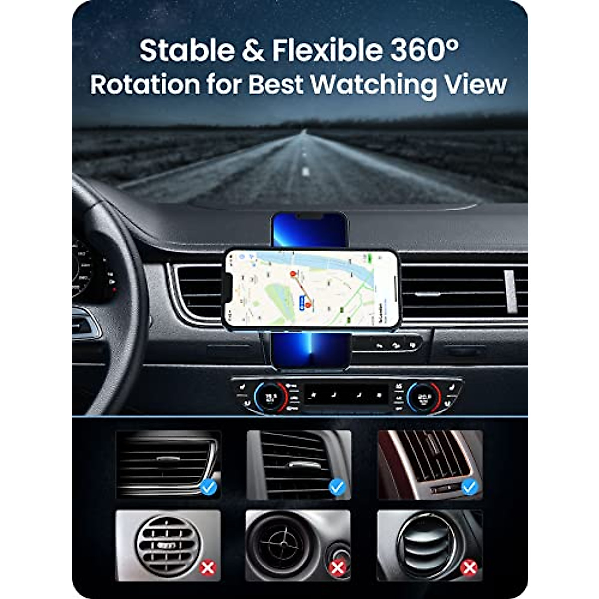 Mag-Safe Air Vent Car Mount Magnetic Car Phone Holder for Car Adjustable Air Vent Phone Car Mount,Car Phone Holder Compatible with iPhone14/13/12 Series & MagSafe case, Samsung Galaxy/Note Series, etc