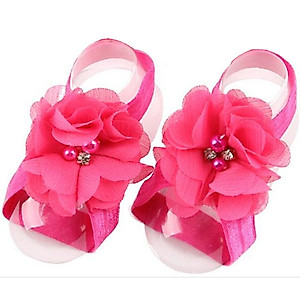 Toptim Baby Girl's Barefoot Sandals Flower for Newborn Toddlers (0-3T) (10 Colors)