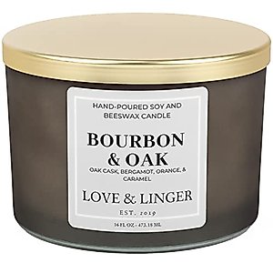 Bourbon Scented Candle | Candles for Men | Masculine Candles | Luxury Soy & Beeswax Candles for Home | 16 oz. Large Jar 3 Wick Candle | Mens Candle | Gift for Men