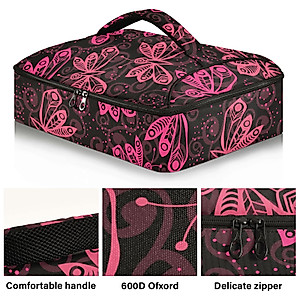 NFMILI Casserole Carrier for Hot and Cold Bright Pink Butterfly Print, Insulated Food Delivery Bag Reusable Warmer Carrier Bag with Inner Pocket Aesthetic Print 15.75×11.81×3.94 inch