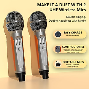 Portable Bluetooth Karaoke Machine with 2 Wireless Mics, SINWE PA Speaker with Disco Ball & Party Lights for Adults/Kids, Outdoor/Indoor Use. Perfect for Weddings, Churches, Picnics [Orange]
