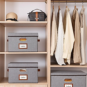 OUTBROS 4-Pack Large Collapsible Storage Bins with Lids, Foldable Fabric Storage Boxes Organizer Containers Baskets Cube with Label Window, for Home Bedroom Office, 13 * 9 * 7.9in Gray