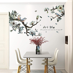 LLYDD Leaf and Bird Wall Sticker Tree Leaves Plant Natual Wall Stickers Decal Art Decor Room Decoration Peel and Stick Self - Adhesive for Garden Living Room Bedroom Kitchen Playroom Nursery Room