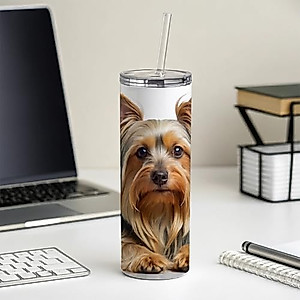 Silky Terrier Dog Photo Skinny Tumbler 20oz with Straw Insulated Water Bottle Gift