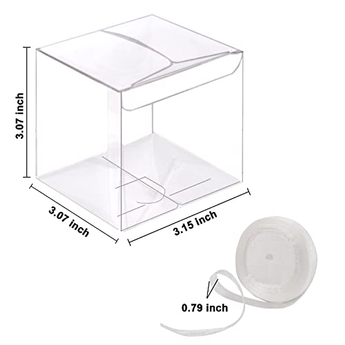 45 Pack Clear Favor Boxes 3x3x3 Inches with Ribbons, Clear Plastic Cube Candy Boxes Party Favor Treat Boxes for Birthday Wedding Baby Shower Party Decorations