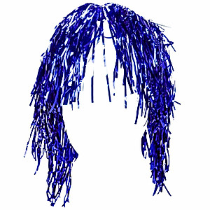 Tinsel Wigs, 6-Pack - Fake Foil Hair Props - Halloween, Events, Arts & Crafts (Blue)