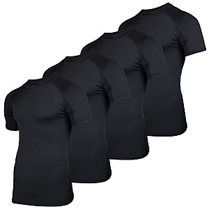 4 Pack: Mens Short Sleeve Shirts Compression Base Layer Tight Thermal Undershirt Slimming Black Active Fitness Athletic T-Shirt Quick Dry Fit Workout Sports Rashguard Gym Running Top, Set 1,L
