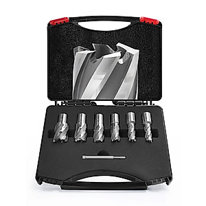 Lichamp Annular Cutter Set, M2 HSS Mag Drill Bits for Magnetic Drill Press Hard Steel Drill Project, 6 Pack with 1/2" to 1-1/16" Diameter and 1" Cutting Depth with case
