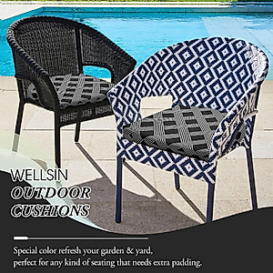Wellsin Outdoor Chair Cushions for Patio Furniture - Patio Chair Cushions Set of 4 - Waterproof Round Corner Outdoor Seat Cushions 17"X16"X2", Black Geometry