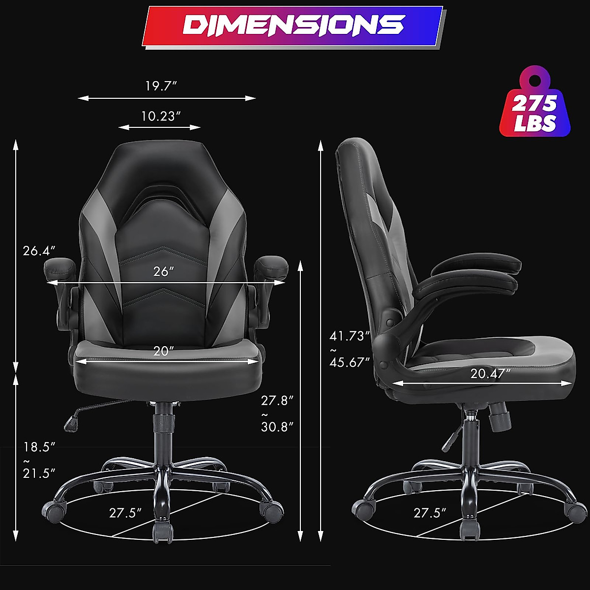 Sweetcrispy Computer Gaming Desk Chair - Ergonomic PU Leather with Comfy Lumbar Support, Height Adjustable Rolling Desk with Flip-up Armrests, for Home and Office