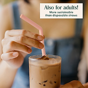 Simka Rose Silicone Straws - Reusable, Short, Bendy Kids Straws - BPA Free,Baby & Toddler Straw Set with Cleaning Brush - 5-inch, Multicolor