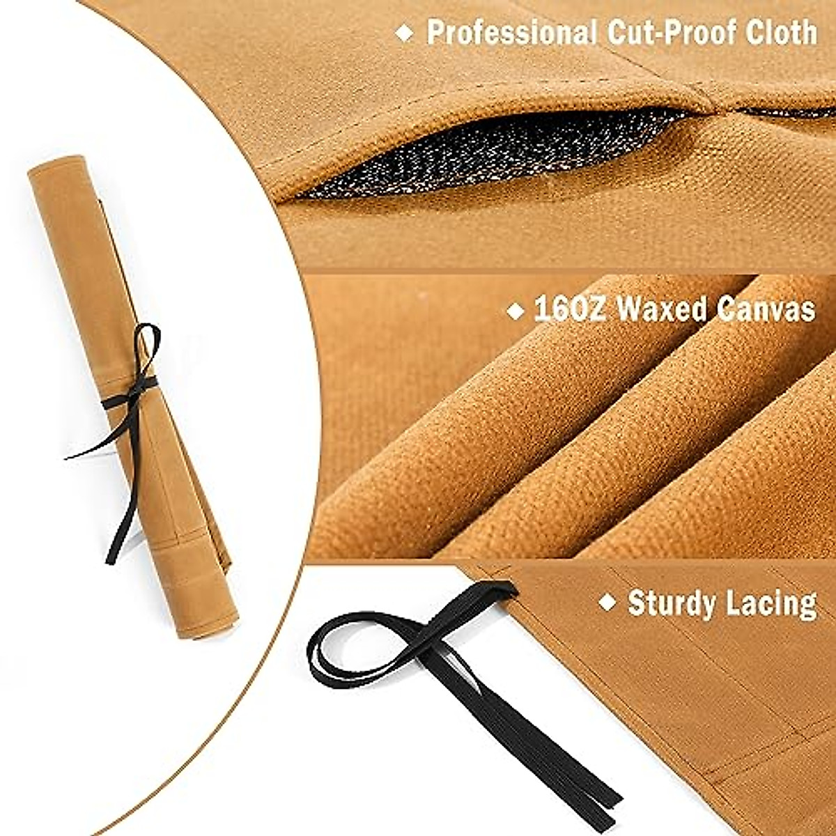 Knife Roll Bags, 16oz Waxed Canvas Knife Holder (5 Slots & Specialized Anti Cutting Fabric), Multi-Purpose Knife Pouch with Tie Rope, Khaki