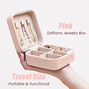 BeBeGee Exquisite Travel Jewelry Case, Portable Mini Jewelry Travel Organizer, Small Jewelry Boxes for Women, Bridesmaid Gifts and Travel Essentials Accessories to Store Rings, Necklaces, Earrings(1 PC Pink)