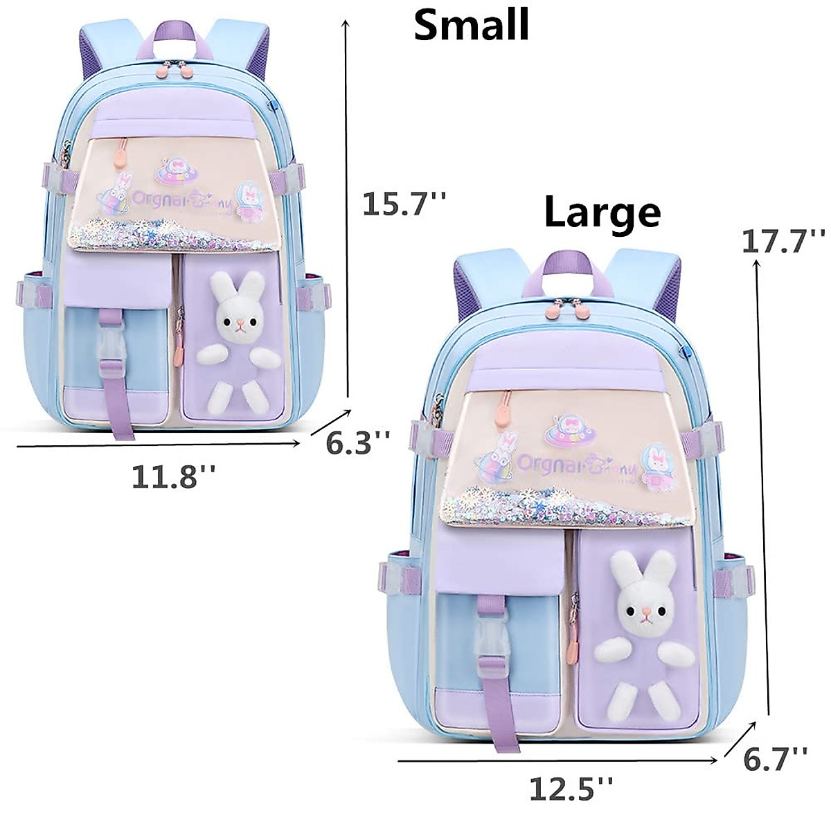 MOONASE Kawaii Bunny Backpack For Girls Bookbag Cute School Bag With Kawaii Pin Bunny Backpack (Blue, Large)