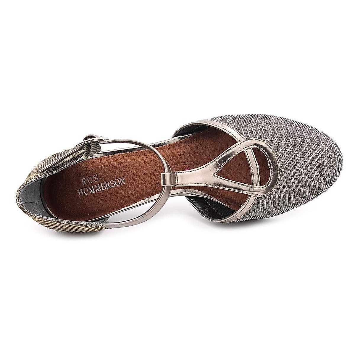 Ros Hommerson Womens Heidi T-Strap Closed Toe Low Heel Comfortable Pump Silver Iridescent Glitter Fabric 9 W US