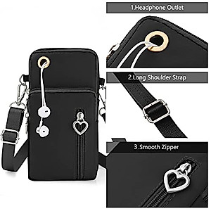 Crossbody Wallet Phone Bag for Women Nylon Small Crossbody Shoulder /Arm Bag Cell Phone Purse with Headphone Port (Black)