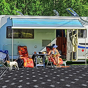 SAND MINE Reversible Mats, Plastic Straw Rug, Modern Area Rug, Large Floor Mat and Rug for Outdoors, RV, Patio, Backyard, Deck, Picnic, Beach, Camping (9' x 12', Black & Grey)