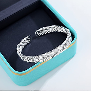 haiiah 99.99% Sterling Silver Bracelet(1.40+oz), Open Cuff Unisex Bracelet,Fashionable and Twisted Style Bangle Bracelets