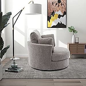 Oversized Swivel Accent Barrel Chair with 3 Pillows,Modern Comfy Upholstered 360 Recliner Sofa Cozy Club Chaise Leisure Round Loveseat Lounge Armchair for Living Room/Bedroom/Hotel/Nursery/Office