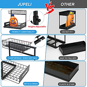JUPELI Under Sink Organizers and Storage, 2 Tier Pull Out Under Sink Storage for Kitchen With Sliding Drawer, Metal Height Adjustable Bathroom Cabinet Organizer Shelf, Kitchen Organizers and Storage