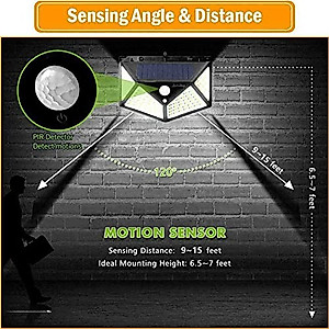 Solar Lights Outdoor 100 LEDs 1000Lm Solar Motion Sensor Lights Solar Panel 15.3 in2 and 3 Modes(Security/Permanent On All Night/Smart Brightness Control) with IP65 Waterproof with Wide Angle(2pack)