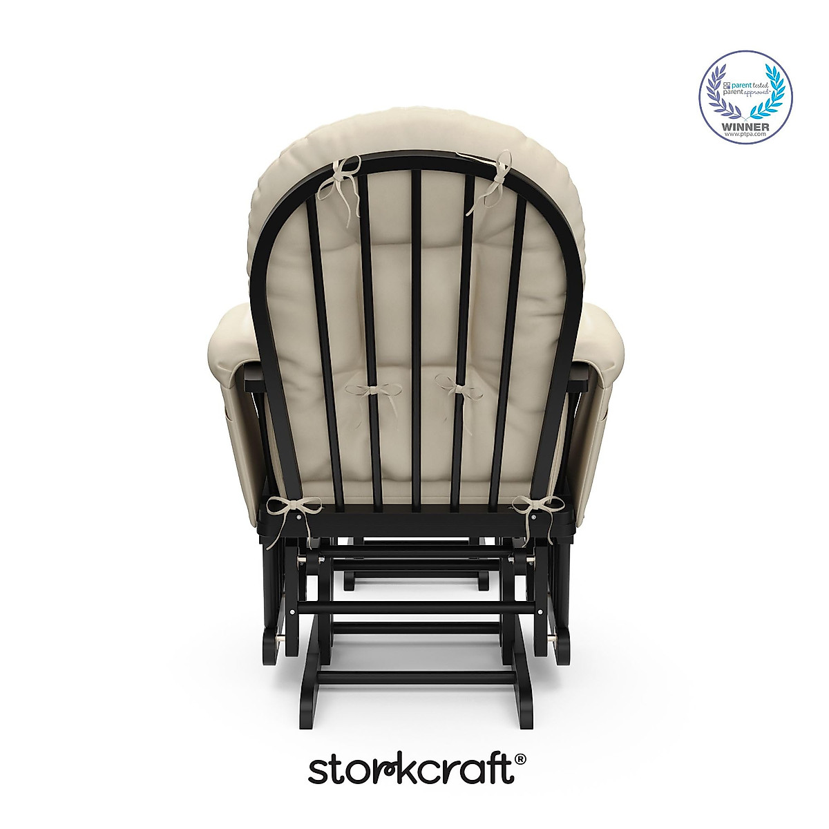 Storkcraft Premium Hoop Glider and Ottoman (Cherry Base, Beige Cushion) – Padded Cushions with Storage Pocket, Smooth Rocking Motion, Easy to Assemble, Solid Hardwood Base