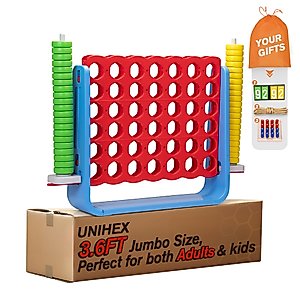 Unihex 3.6FT Tall Oversized Jumbo 4-to-Score Giant Game Set for Kids Adult Family Party Fun,4 in A Row Connect Game for Yard Indoor Outdoor Backyard (yellow)
