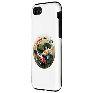 iPhone SE (2020) / 7 / 8 Koi Carp in water with Lilly pad fish lens style drawing Case