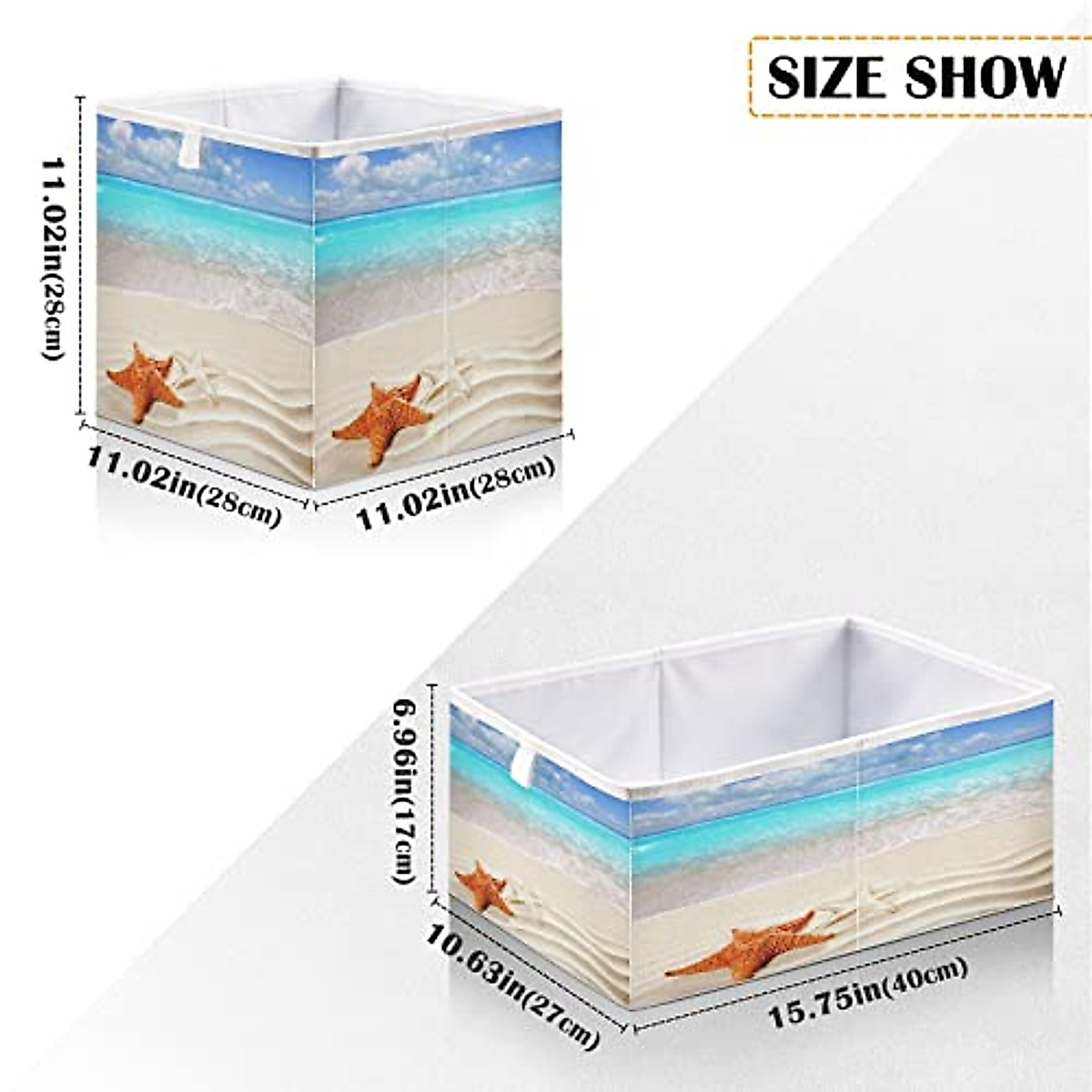 Kigai Summer Beach Starfish Bow Storage Box, Foldable Storage Bins, Decorative Closet Organizer Storage Boxes for Home