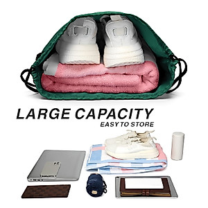 AirBuyW Drawstring Backpack, 210D Nylon Foldable Sports Gym Drawstring Tote Bag pack Sack W Zipper Side Pocket For Men Women Hunter Green