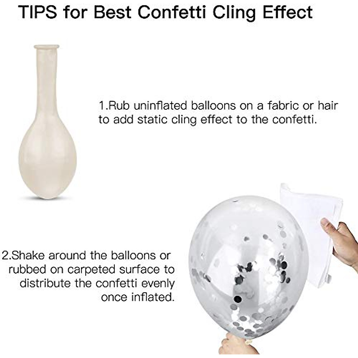 Kubert Silver Black and Pink Metallic Balloons and Clear Latex Pre-Filled with Silver Confetti 50Pack 12 Inch for Wedding Anniversary Bachelorette Bridal Shower Birthday and Graduation Party Supplies