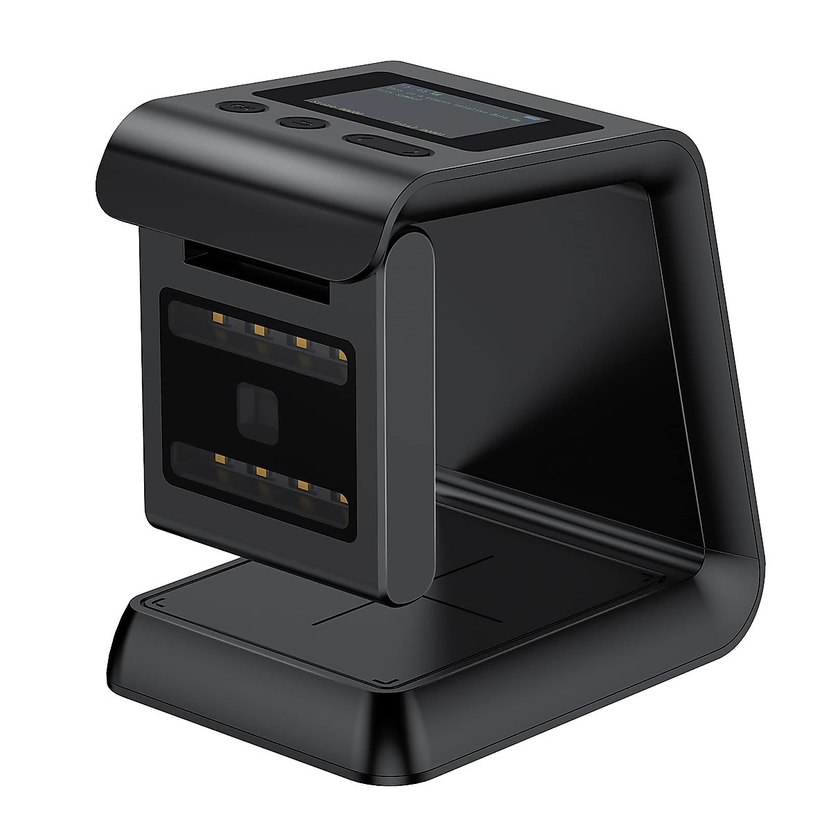 Alacrity 2D QR Wireless Hands-Free Omnidirectional Desktop Barcode Scanner, with Screen Display and Large Capacity Batteries, Compatible with Bluetooth & 2.4GHz Wireless, for Airport, Supermarket