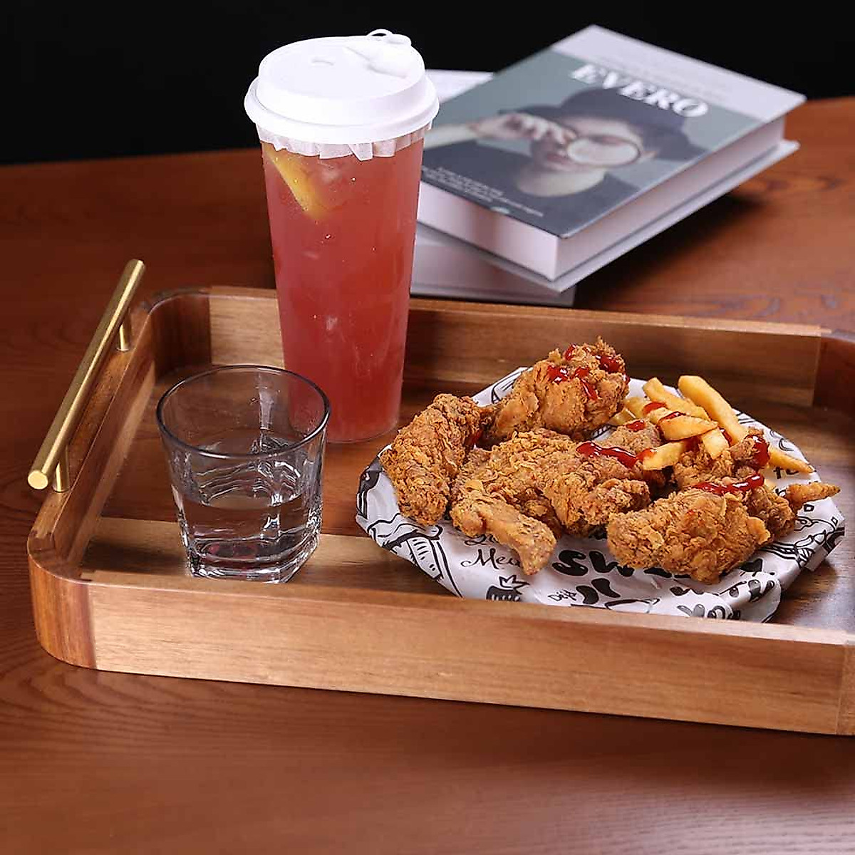 Wood Serving Tray with Handles,Decorative Tray Set of 3 with Nesting Stacking Design,Rustic Ottoman Tray for Kitchen Counter/Coffee Table/Living Room Decor,Versatile Tray for Party Picnic Barbecue