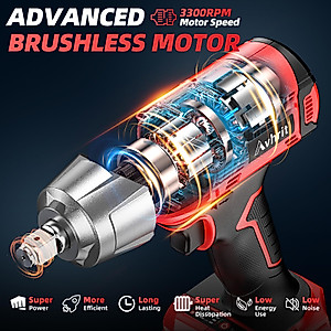 Cordless Impact Wrench 1/2 inch, 480Ft-lbs (650Nm) Brushless Power Impact Gun 1/2 drive w/ 4.0Ah Battery, 4 Sockets, 6 Screwdriver Bits, Fast Charger, Electric Impact Wrench for Car Tire